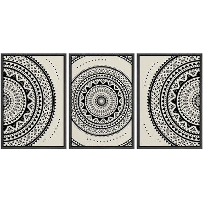 SIGNLEADER Framed Canvas Print Wall Art Set Geometric Indian Mandala Polygon Pattern Abstract ...